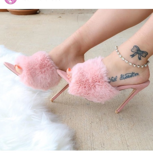 Shoes | New Pink Fur Stiletto Mules | Poshmark